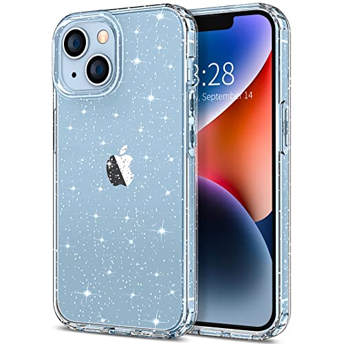 Hython Case for iPhone 14 Plus Case Glitter, Cute Clear Glitter Shockproof Protective Phone Cases for Women Girls, Sparkle Bling Anti-Scratch Soft TPU Cover for iPhone 14 Plus 6.7 inch, Shiny Clear