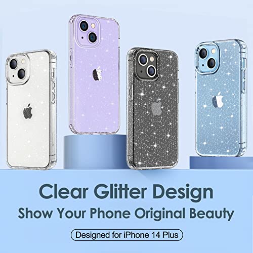 Hython Case for iPhone 14 Plus Case Glitter, Cute Clear Glitter Shockproof Protective Phone Cases for Women Girls, Sparkle Bling Anti-Scratch Soft TPU Cover for iPhone 14 Plus 6.7 inch, Shiny Clear