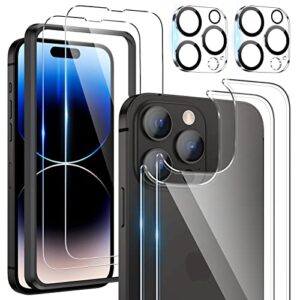 maxdara [6 in 1] for iphone 14 pro max screen protector, 2 pack iphone 14 pro max back screen protector with 2 pack camera lens protector and front screen protector glass, 9h hardness, ultra hd