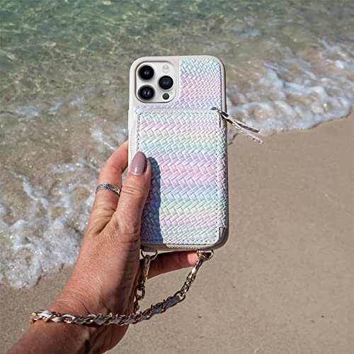 Wallet Case for iPhone 14 Pro Max, LAMEEKU Case Wallet with Card Holder for iPhone 14 Pro Max Crossbody Wallet Leather Case for Women Phone Case with Strap for Apple iPhone 14 Pro Max 6.7"-Weave White