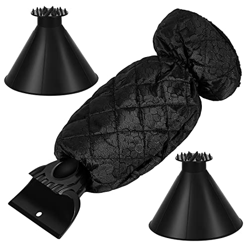 Ice Scraper with Glove 2 Pcs Cone Shaped Car Ice Scraper Warm Ice Scraper Mitt Funnel Snow Scraper Winter Windshield Scraper for SUV Window Cleaning Snow Removal