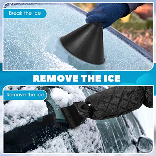 Ice Scraper with Glove 2 Pcs Cone Shaped Car Ice Scraper Warm Ice Scraper Mitt Funnel Snow Scraper Winter Windshield Scraper for SUV Window Cleaning Snow Removal