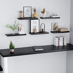 WOPITUES Black Floating Shelves for Wall, 5 Sets Black Wall Shelves for Bathroom with Invisible Brackets, Black Shelves for Wall Decor, Modern Black Shelf for Bedroom, Living Room, Cat Shelves – Black