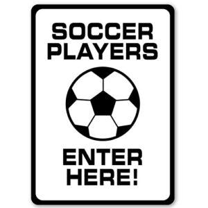 soccer players enter sign, soccer room entrance, soccer room, soccer player gift, soccer sign decor, soccer player enter here, soccer kid funny home decor tin sign retro metal bar pub poster 8x12 inch