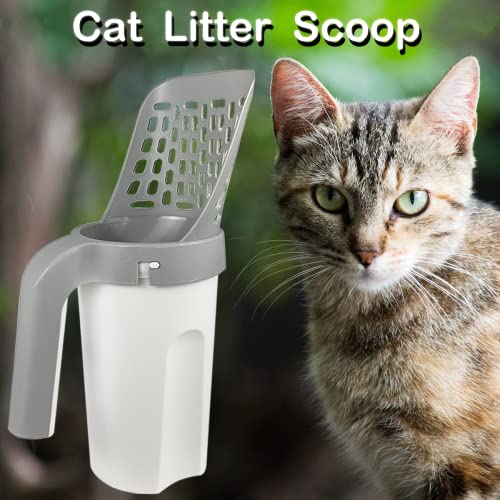 Quaocens Cat Litter Scoop, Litter Scooper with Holder Removable Manure Sieve Scoop, Large Capacity Cat Litter Scooper Comes with 215 Bags and A Pair of Cat Brush for Shedding Gloves.