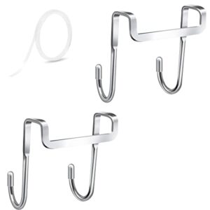 2 pack shower door hooks 304 stainless steel with 1m nano tape, jcabin over shower glass door hooks for bathroom frameless glass shower door for hanging clothes, towel - silver