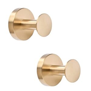 bathroom towel hooks, newrain 2 pack towel holder for bathroom wall, cabinet closet door, kitchen, bedroom, hotel - modern design effortless mounting towel hangers, robe hook brushed gold