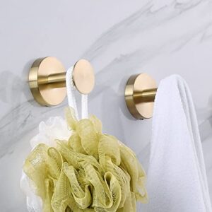 Bathroom Towel Hooks, NEWRAIN 2 Pack Towel Holder for Bathroom Wall, Cabinet Closet Door, Kitchen, Bedroom, Hotel - Modern Design Effortless Mounting Towel Hangers, Robe Hook Brushed Gold