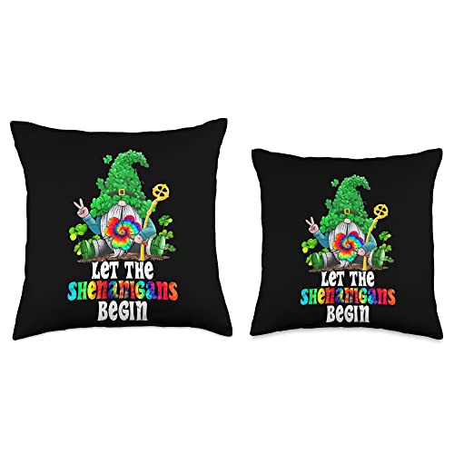 Colorful St Patricks Day Gnome Lover Irish Lucky Let Shenanigans Begin Colorful Gnomes St Patricks Day Throw Pillow, 16x16, Multicolor