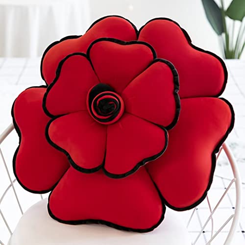 Martha Lia Flower Throw Pillow for Friends-3D Rose Flower Decorative Pillow,Round Decor Pillow-Flower Home Decorations-Couch & Bed Flower-Shaped Pillow,Red,20 Inches