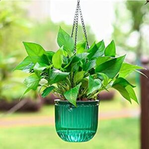 Melphoe 2 Pack Self Watering Hanging Planters Indoor Flower Pots, 6.5 Inch Outdoor Hanging Basket, Plant Hanger with 3Hooks Drainage Holes for Garden Home (Emerald)