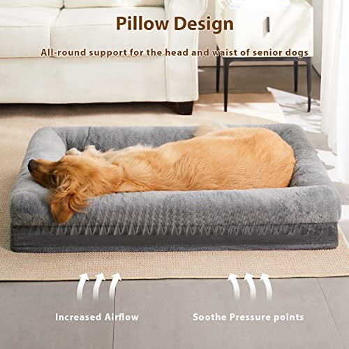 BFPETHOME Sofa Dog Beds for Large Dogs, Washable Large Dog Bed with Bolster, Orthopedic Large Dog Beds with Removable Covers & Waterproof Dog Bed for Pet