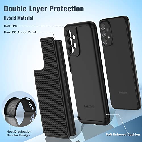 FNTCASE for Samsung Galaxy A23 5G Case: (Samsung Galaxy A23 4G LTE) Dual Layer Protective Heavy Duty Cell Phone Cover Shockproof Rugged with Non Slip Textured Back - Bumper - 6.6inch (Matte Black)