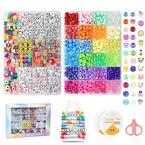 JOJANEAS Pony Beads Kit Bracelet Making Kit for Girls, Friendship Bracelet Kit Smile Face/Letter Beads for Kids