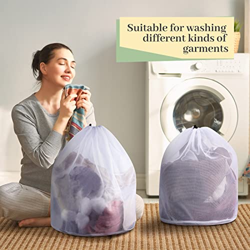 Fine Mesh Laundry Bag with Drawstring White Heavy Duty Mesh Bag Machine Washable Sheet Drawstring Bag Net Wash Bag Laundry Washing Bag for Delicates College Dorm, X-Large (12 Pcs)