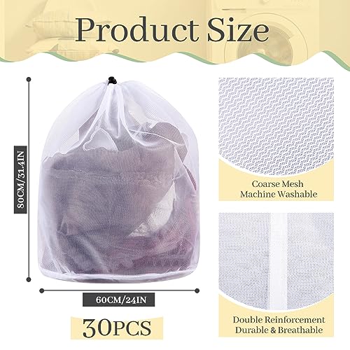 Fine Mesh Laundry Bag with Drawstring White Heavy Duty Mesh Bag Machine Washable Sheet Drawstring Bag Net Wash Bag Laundry Washing Bag for Delicates College Dorm, X-Large (12 Pcs)