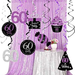 60th Birthday Decorations Women Purple Silver/Women 60th Birthday Party Decorations Purple Silver Black Foil Hanging Swirls with Balloons for Women 60 Birthday Party Supplies