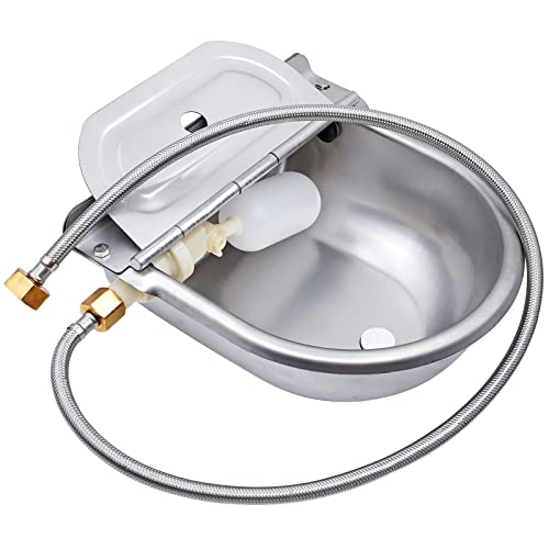 KHEARPSL Automatic Waterer Dog Water Bowl Dispenser Livestock Water Trough Stainless Steel Auto Water Bowl for Horse Dog Cattle Chicken Pig Goat (Waterer+Pipe)