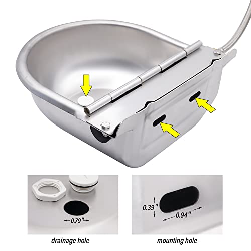 KHEARPSL Automatic Waterer Dog Water Bowl Dispenser Livestock Water Trough Stainless Steel Auto Water Bowl for Horse Dog Cattle Chicken Pig Goat (Waterer+Pipe)