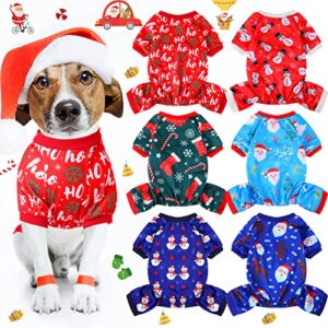 6 pieces christmas dog pajamas christmas jumpsuit santa snowman christmas tree pet pajamas holiday clothes dog puppy christmas style for pet puppy dog cat christmas decoration (medium)