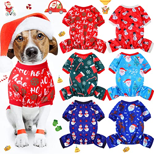 6 Pieces Christmas Dog Pajamas Christmas Jumpsuit Santa Snowman Christmas Tree Pet Pajamas Holiday Clothes Dog Puppy Christmas Style for Pet Puppy Dog Cat Christmas Decoration (Medium)