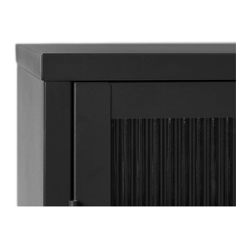 Unique Furniture Modern Steel Sideboard with 3 Hinged Doors and 2 Adjustable Shelves, 33.5" H x 52" L x 15.75" W, Black/Golden