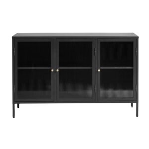 Unique Furniture Modern Steel Sideboard with 3 Hinged Doors and 2 Adjustable Shelves, 33.5" H x 52" L x 15.75" W, Black/Golden