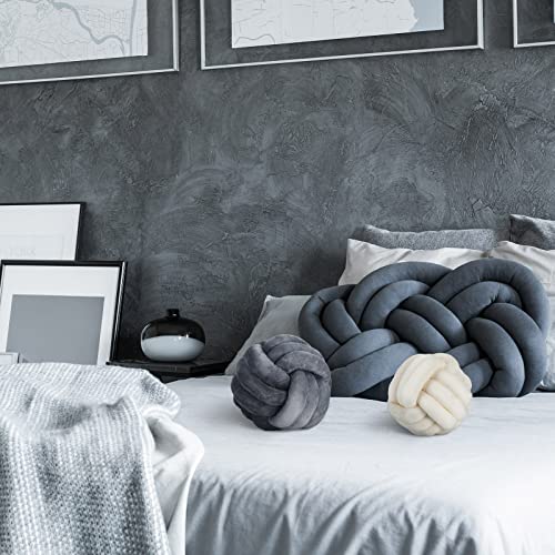 2 Pieces Soft Knot Ball Pillows Round Throw Pillow Cushion Home Decoration Plush Pillow, Throw Knotted Pillow Handmade Round Plush Pillow White, 7.8 Inch, Gray, 10.6 Inch