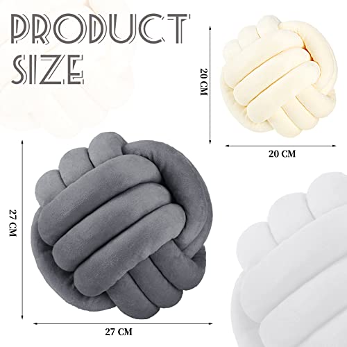 2 Pieces Soft Knot Ball Pillows Round Throw Pillow Cushion Home Decoration Plush Pillow, Throw Knotted Pillow Handmade Round Plush Pillow White, 7.8 Inch, Gray, 10.6 Inch