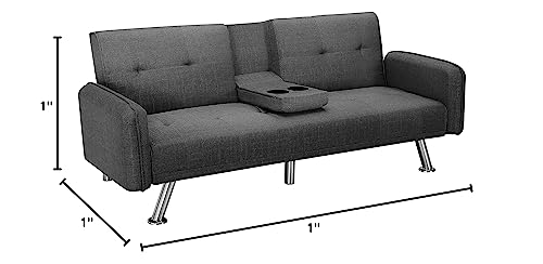 UBGO Reversible Modular, Convertible Sofa Bed, Adjustable Loveseat, Pull Down Mid Back with 2 Cup Holders, Small Space Furniture Set for Living Room, Bedroom, Office, Dark Grey