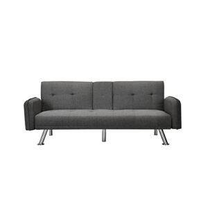 UBGO Reversible Modular, Convertible Sofa Bed, Adjustable Loveseat, Pull Down Mid Back with 2 Cup Holders, Small Space Furniture Set for Living Room, Bedroom, Office, Dark Grey