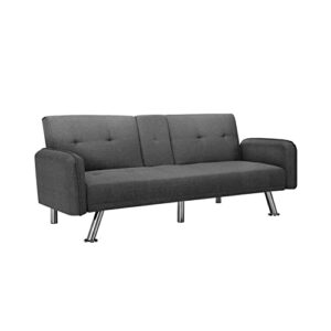 UBGO Reversible Modular, Convertible Sofa Bed, Adjustable Loveseat, Pull Down Mid Back with 2 Cup Holders, Small Space Furniture Set for Living Room, Bedroom, Office, Dark Grey