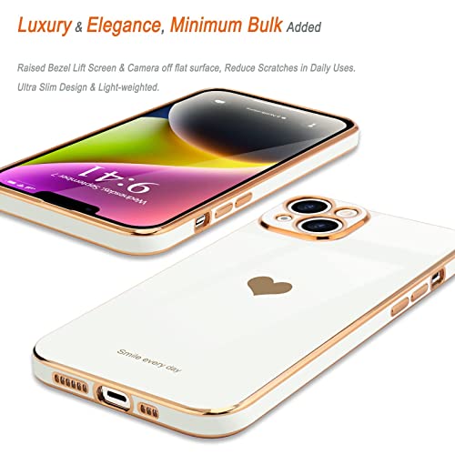 Teageo for iPhone 14 Plus Case for Women Girl Cute Love Heart Luxury Plating Soft Bling Back Cover Raised Full Camera Protection Bumper Silicone Shockproof Phone Case for iPhone 14 Plus, White