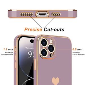 Teageo iPhone 14 Pro Max Case - Cute Love Heart Bling Silicone Cover, Lavender