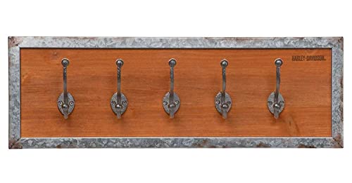 Harley-Davidson Five-Hook Solid Wooden Coat Rack w/Galvanized Metal Frame