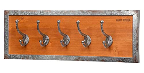 Harley-Davidson Five-Hook Solid Wooden Coat Rack w/Galvanized Metal Frame