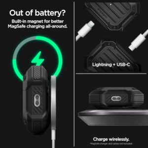 Spigen Tough Armor (Mag Fit) Designed for AirPods Pro 2nd Generation Case (USB-C/Lightening Cable) MagSafe Compatible Cover with Keychain (Magnets Embedded) - Black