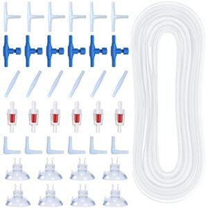 aquamonica aquarium 355 inch airline tubing air pump accessories set 6 barb check value for fish tank 8 aquarium suction cups 6 barb air controller and 18 in total for i,l,t shape barb connectors