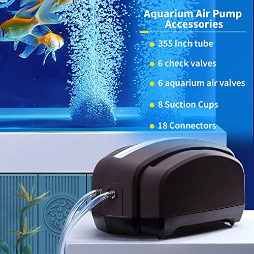 AquaMonica Aquarium 355 Inch Airline Tubing Air Pump Accessories Set 6 Barb Check Value for Fish Tank 8 Aquarium Suction Cups 6 Barb air Controller and 18 in Total for I,L,T Shape Barb Connectors