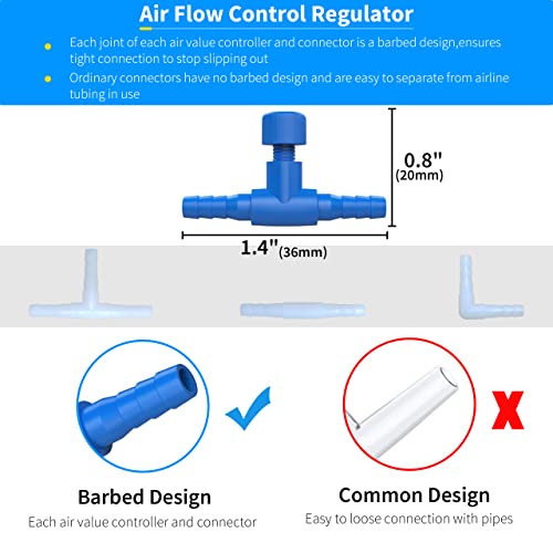 AquaMonica Aquarium 355 Inch Airline Tubing Air Pump Accessories Set 6 Barb Check Value for Fish Tank 8 Aquarium Suction Cups 6 Barb air Controller and 18 in Total for I,L,T Shape Barb Connectors