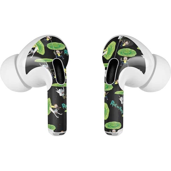 Skinit Decal Audio Skin Compatible with Apple AirPods Pro - Officially Licensed Warner Bros Rick and Morty Portal Pattern Design