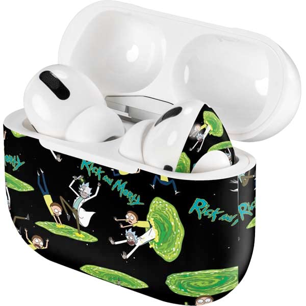 Skinit Decal Audio Skin Compatible with Apple AirPods Pro - Officially Licensed Warner Bros Rick and Morty Portal Pattern Design