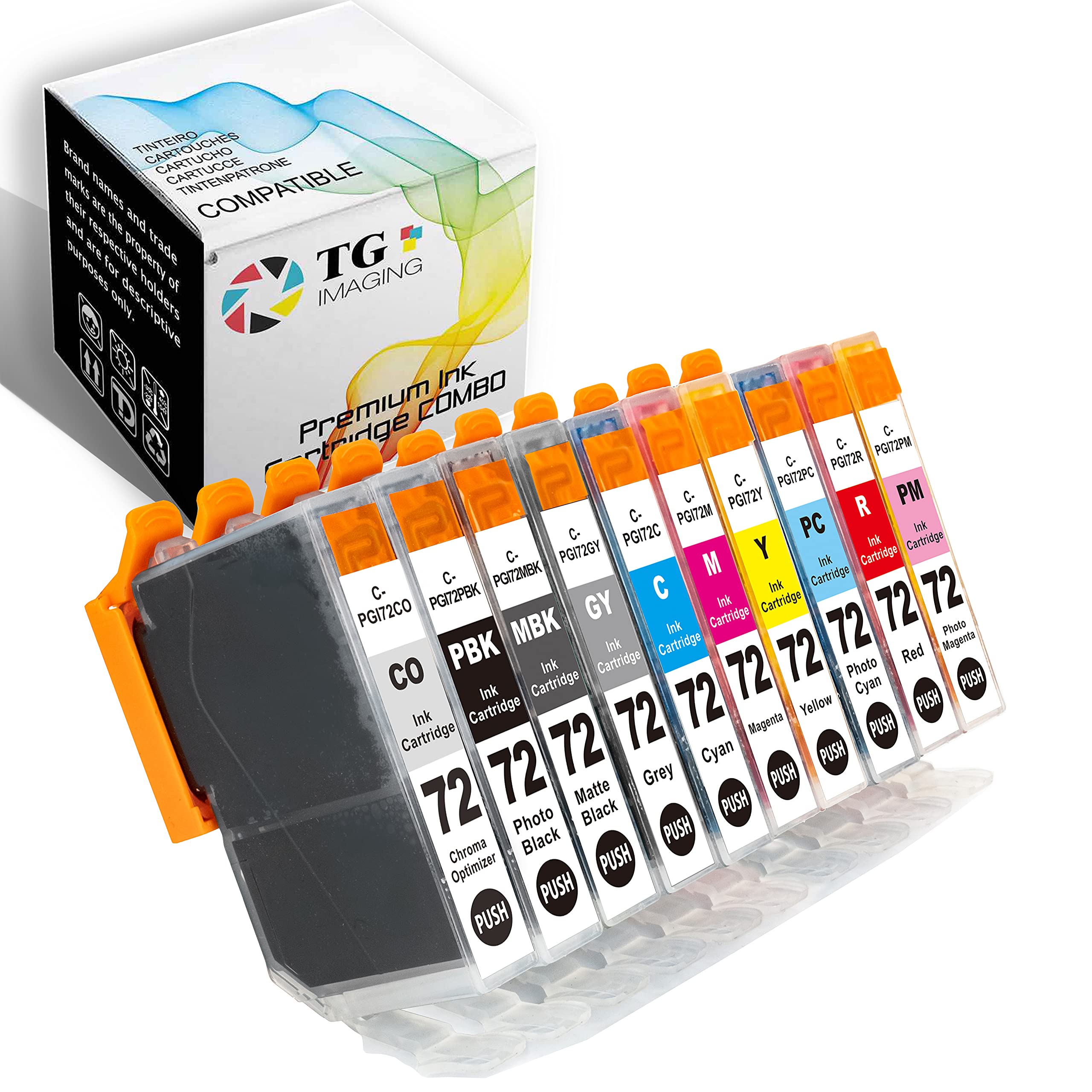 TG Imaging 10-Pack Compatible Replacement for Canon PGI-72 PGI72 Ink Cartridge (10-Color Pack) Replacement for Use in Pixma Pro-10s Pro-10 All-in-one Printer