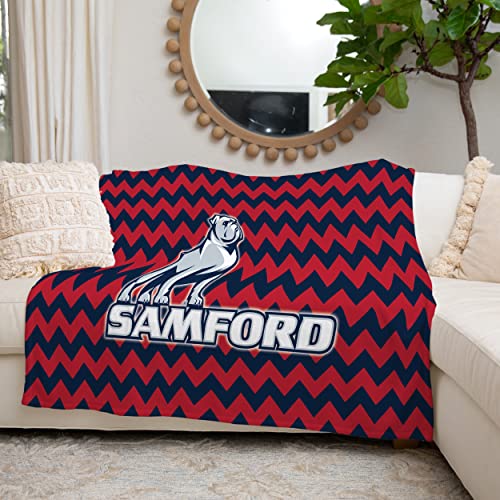 Samford Bulldogs University Sherpa Blanket Gift For Student Or Alumni, Samford Bulldogs Present For Undergrad, Sam U Spike the Bulldog Dorm Room Throw Blanket, Navy Red Zig Zag Pattern (6080-sherpa)