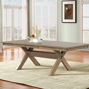 Roundhill Furniture Raven Wood Trestle Extendable Dining Table with Leaf, Glazed Pine Brown