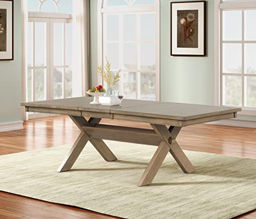 Roundhill Furniture Raven Wood Trestle Extendable Dining Table with Leaf, Glazed Pine Brown