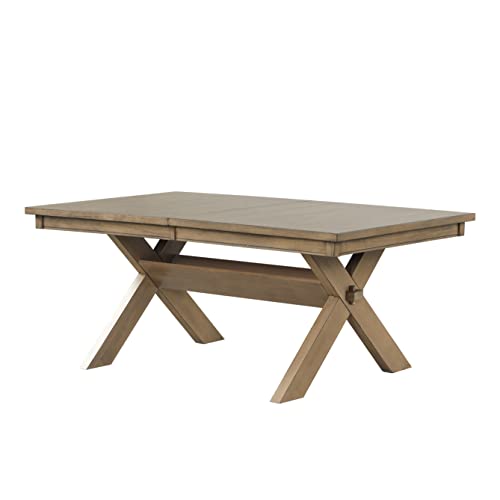 Roundhill Furniture Raven Wood Trestle Extendable Dining Table with Leaf, Glazed Pine Brown