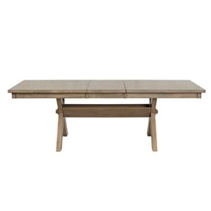 Roundhill Furniture Raven Wood Trestle Extendable Dining Table with Leaf, Glazed Pine Brown