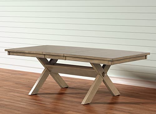 Roundhill Furniture Raven Wood Trestle Extendable Dining Table with Leaf, Glazed Pine Brown