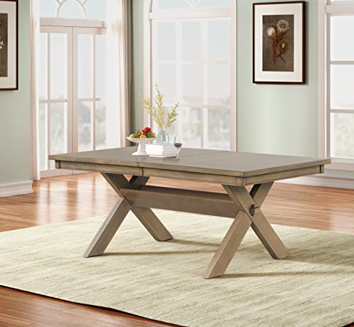 Roundhill Furniture Raven Wood Trestle Extendable Dining Table with Leaf, Glazed Pine Brown